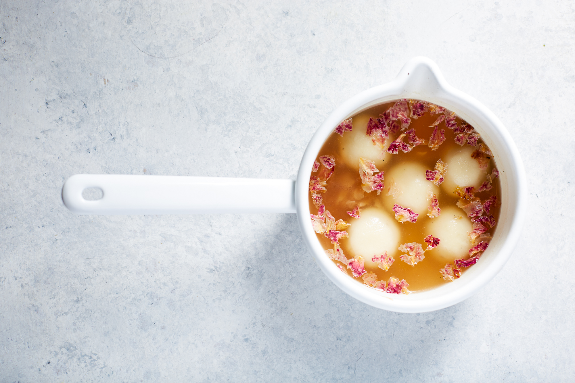 Black Sesame Sticky Rice Balls with Tangerine and Rose